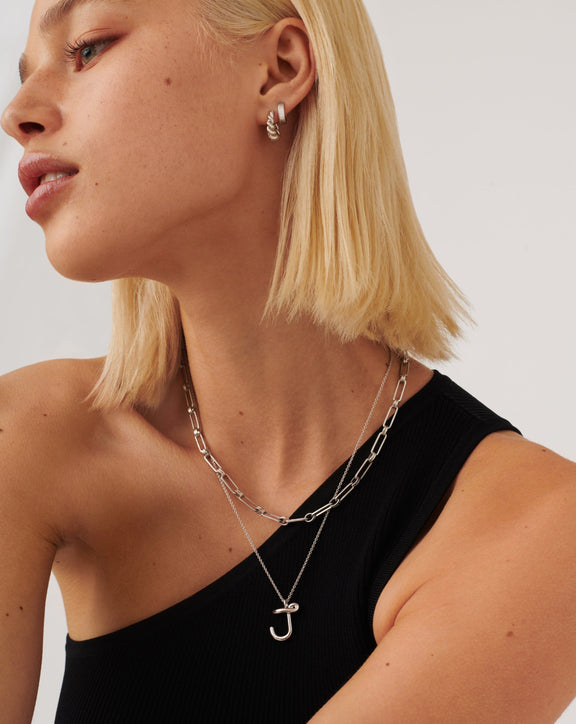 Curly Molten Initial J Silver Pendant Necklace | Missoma US
