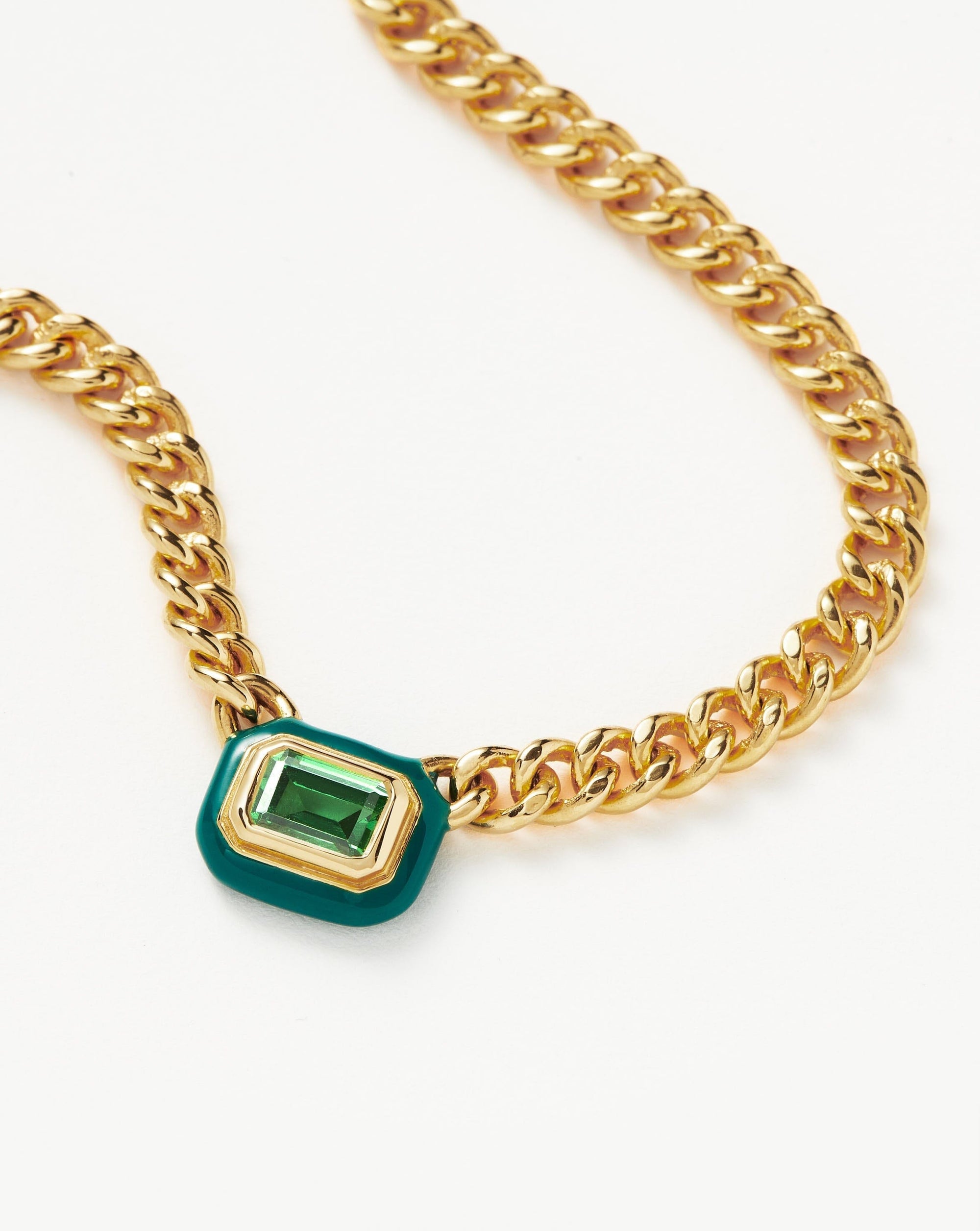 Enamel & Stone Floating Pendant Chain Necklace | 18ct Gold Plated/Gree ...