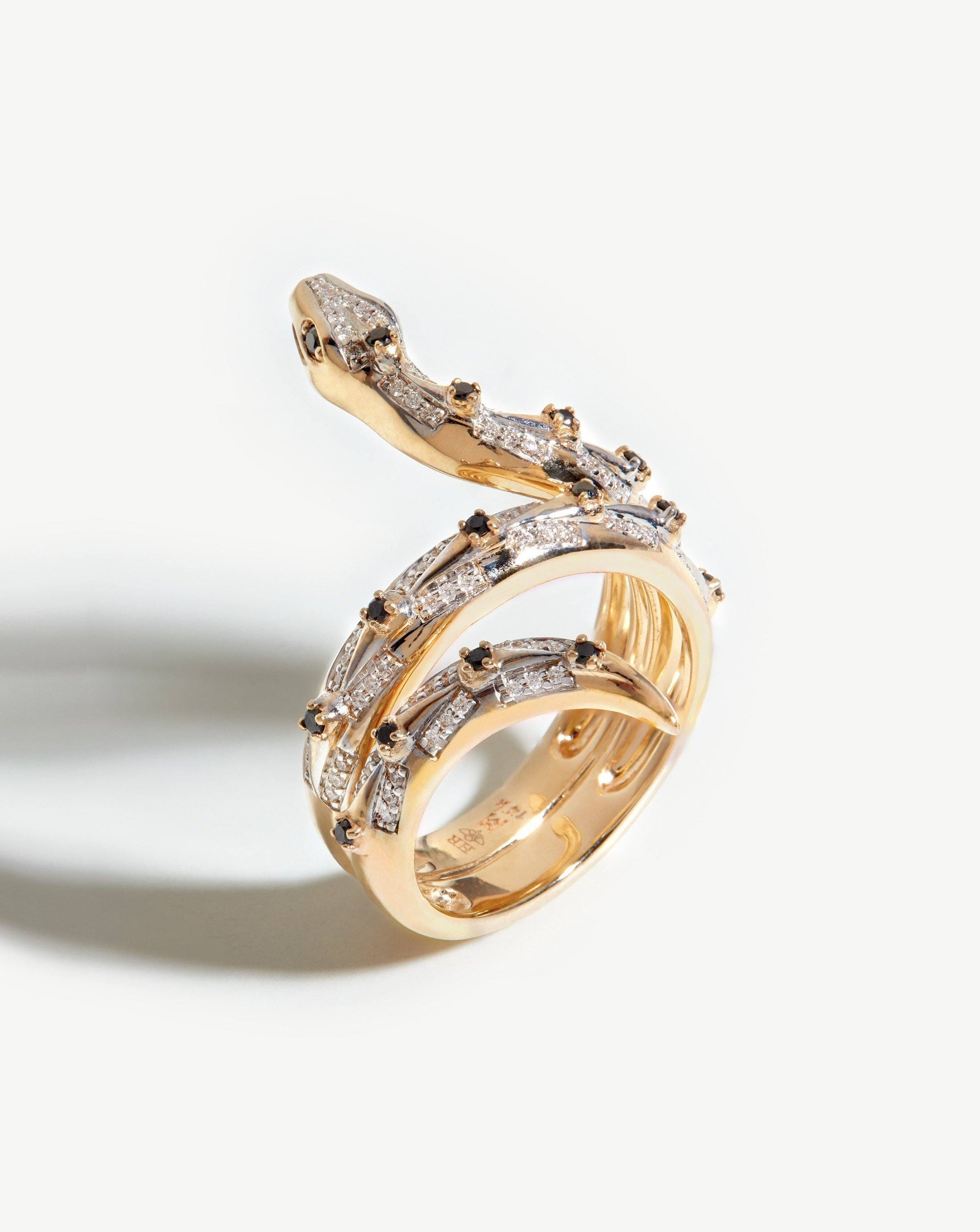 Harris Reed Solid Gold Coiled Serpent Ring | 14k Solid Gold/Diamond ...