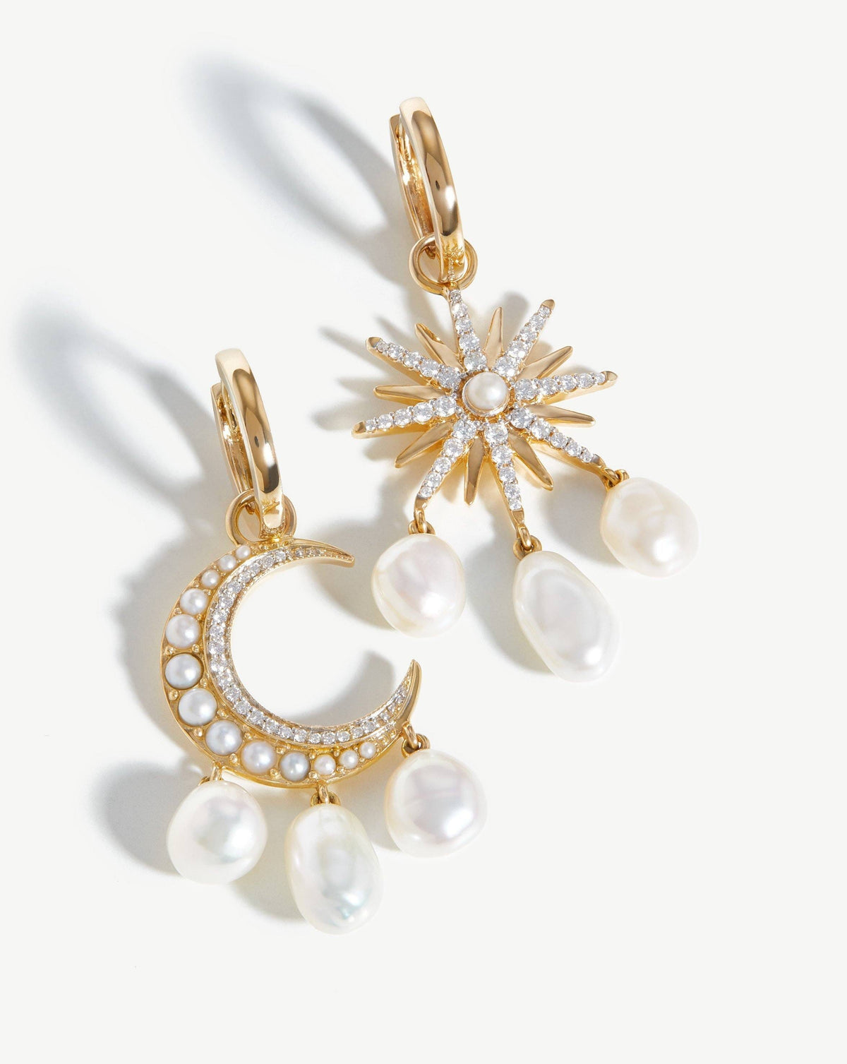 Harris Reed Fine Moon Starlight Earrings | 14k Solid Gold/Pearl & Diam | Missoma
