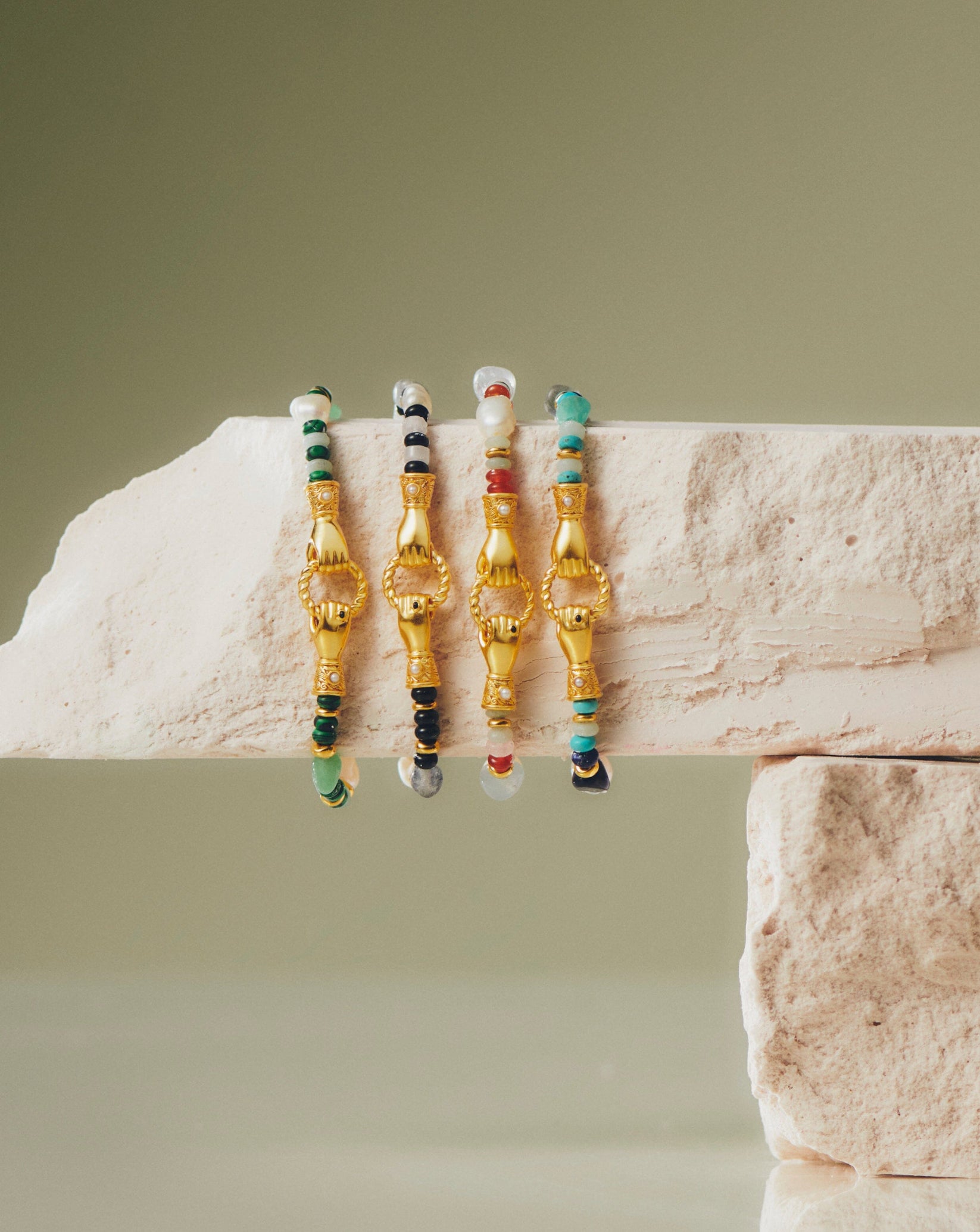 Harris Reed In Good Hands Beaded Gemstone Bracelet - Gold/Green ...