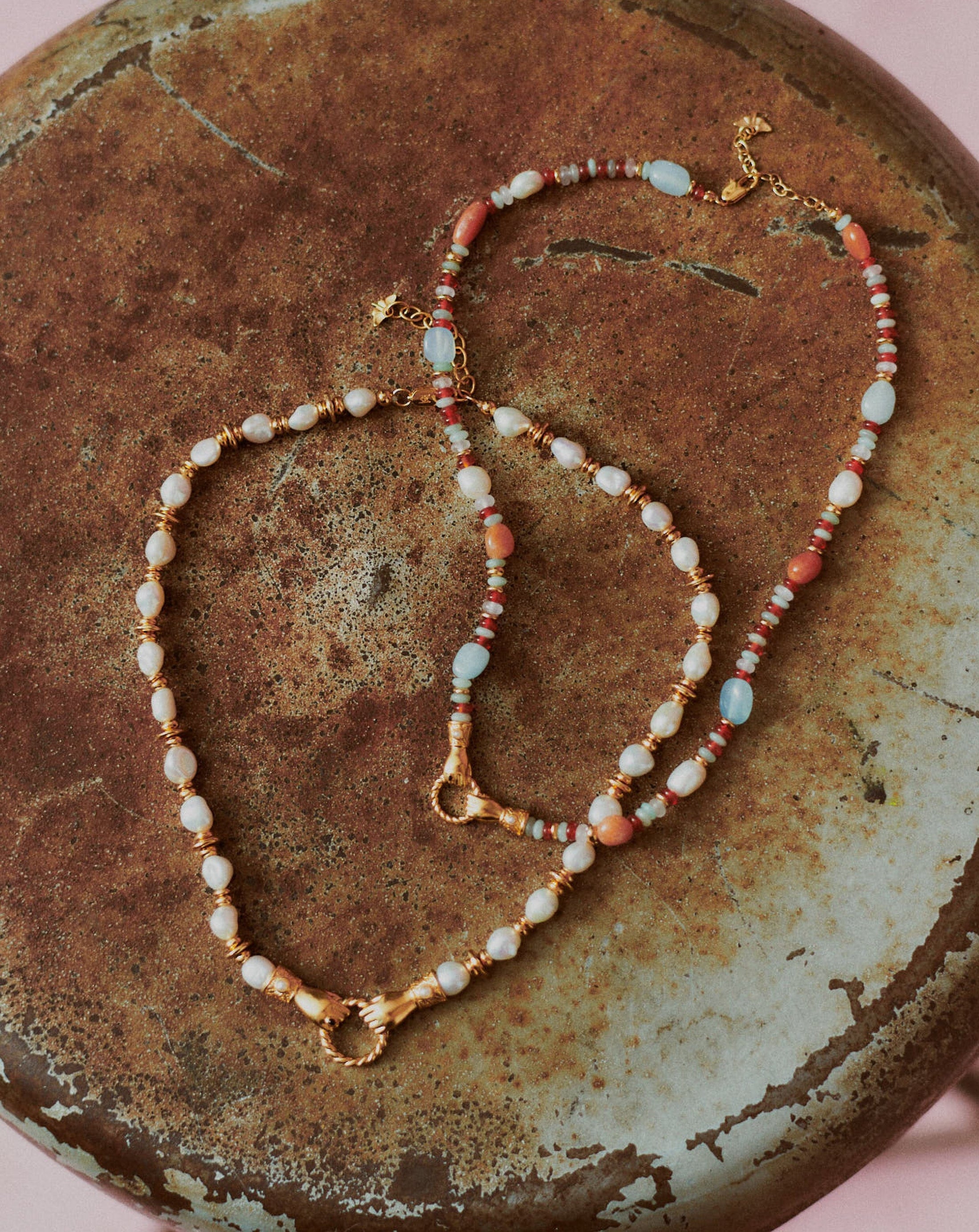 Harris Reed In Good Hands Beaded Gemstone Necklace | 18ct Gold Plated ...