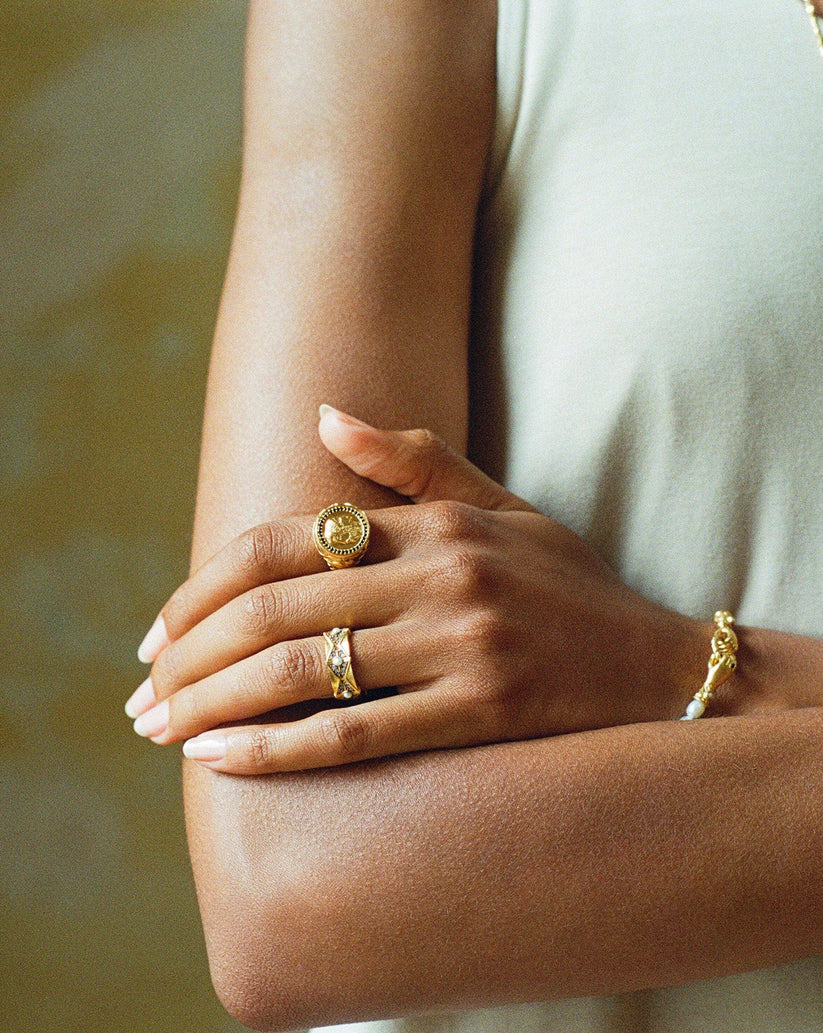 Harris Reed Janus Locket Signet Ring | 18k Gold Plated/Black Cubic Zir ...